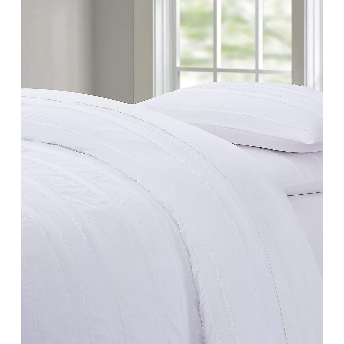 Brooklyn Loom Carlisle Stripe Duvet Set, Queen, White