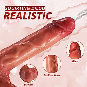 Realistic Squirting Dildo Vibrating Dildo - 7.9 Inch Soft Silicone Anal Dildo with 8 Vibration Modes & Strong Suction Cup for Beginners, Adult Sex Toys for Women G-Spot and Anal Prostate Play