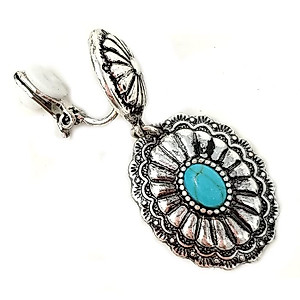 Emulily Western Concho Dangling Clip on Earrings Navajo (Turquoise)