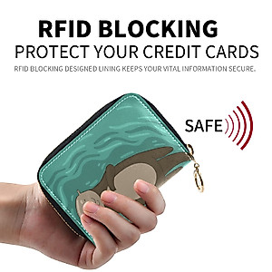 Heart Shaped Sea Otters in Love with You On Turquoise WaterGrey Credit Card Coin wallet, RFID Blocking Compact Women Leather Card Holder, Key Change Organizer, Zipper Purse Clutch Pouch Pocket