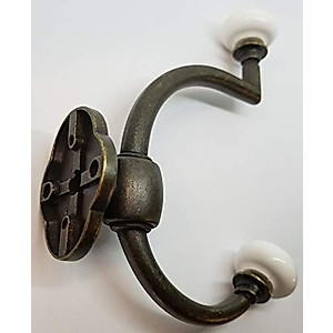 Double Front Mount Coat Hook Porcelain Knobs Old Classic Vintage Rack hat Jacket Retro (Antique Brass)