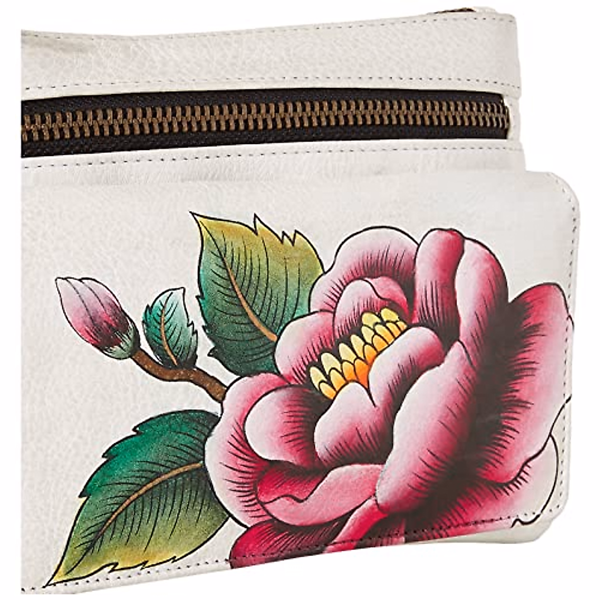 Anna by Anuschka Hand-Painted Genuine Leather Wristlet Organizer Wallet - Peony Ivory