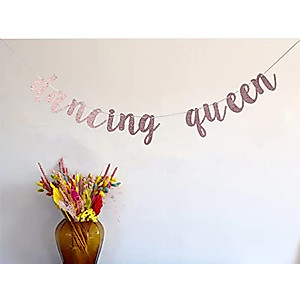 Swdthnh Dancing Queen Banner - Yas Kween Bunting Sign - Lady Club Decor - Women Empowerment - Birthday Bachelorette Bridal Shower Engagement Party Decors, Rose Gold Glitter