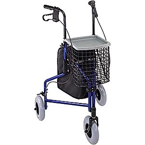 DMI Folding Rollator Walker with Swiveling Front Wheels, FSA HSA Eligible, 3 Wheel, Aluminum Light-Weight, Detachable Storage Tray, Royal Blue