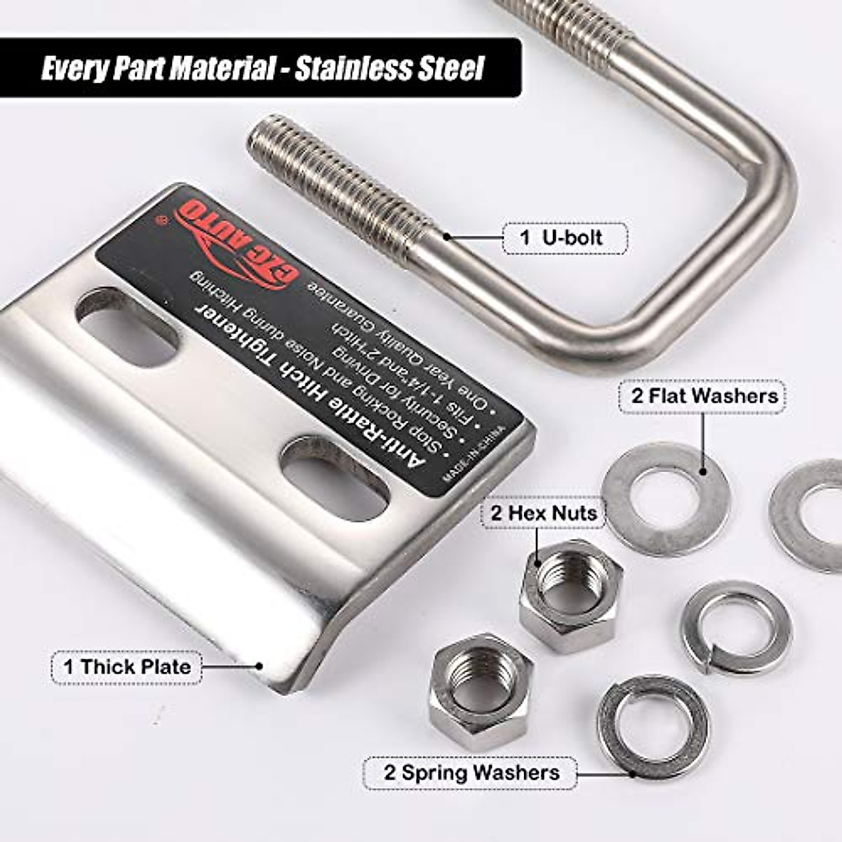 CZC AUTO Hitch Tightener 304 Stainless Steel Heavy Duty Anti-Rattle Stabilizer for1.25 2 Inch Hitch, Rust-Free Lock Down Hitch Stabilizer for Hitch Tray Cargo Carrier Bike Rack Trailer Ball Mount