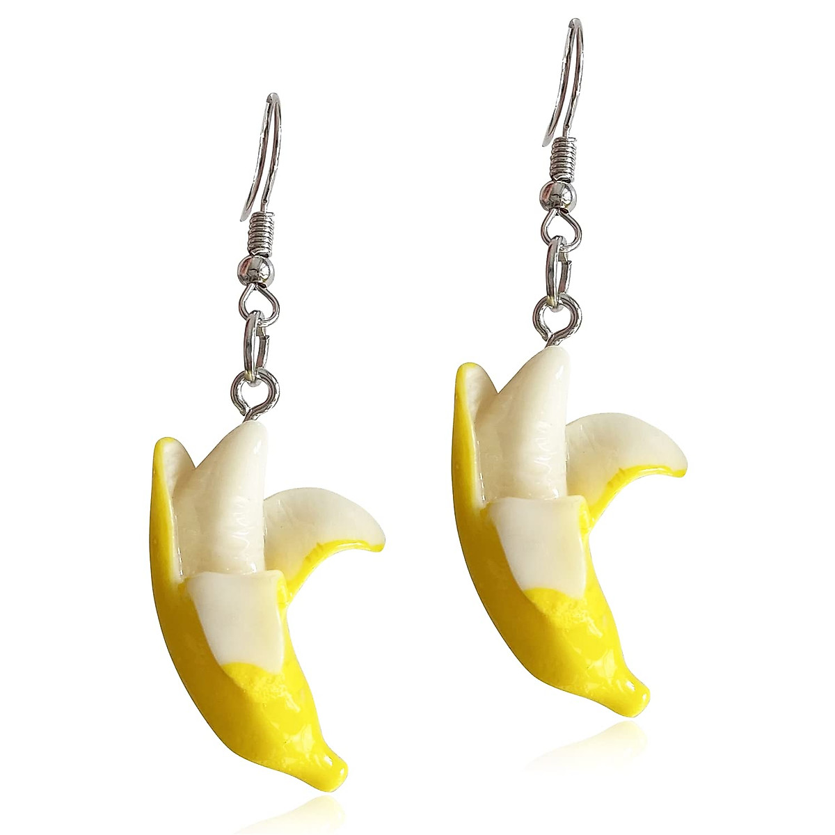 SLSF Cute Lifelike Fruits Resin Imitate Food Banana Dangle Drop Earrings for Women Summer Beach Holiday Jewelry (Banana 1)