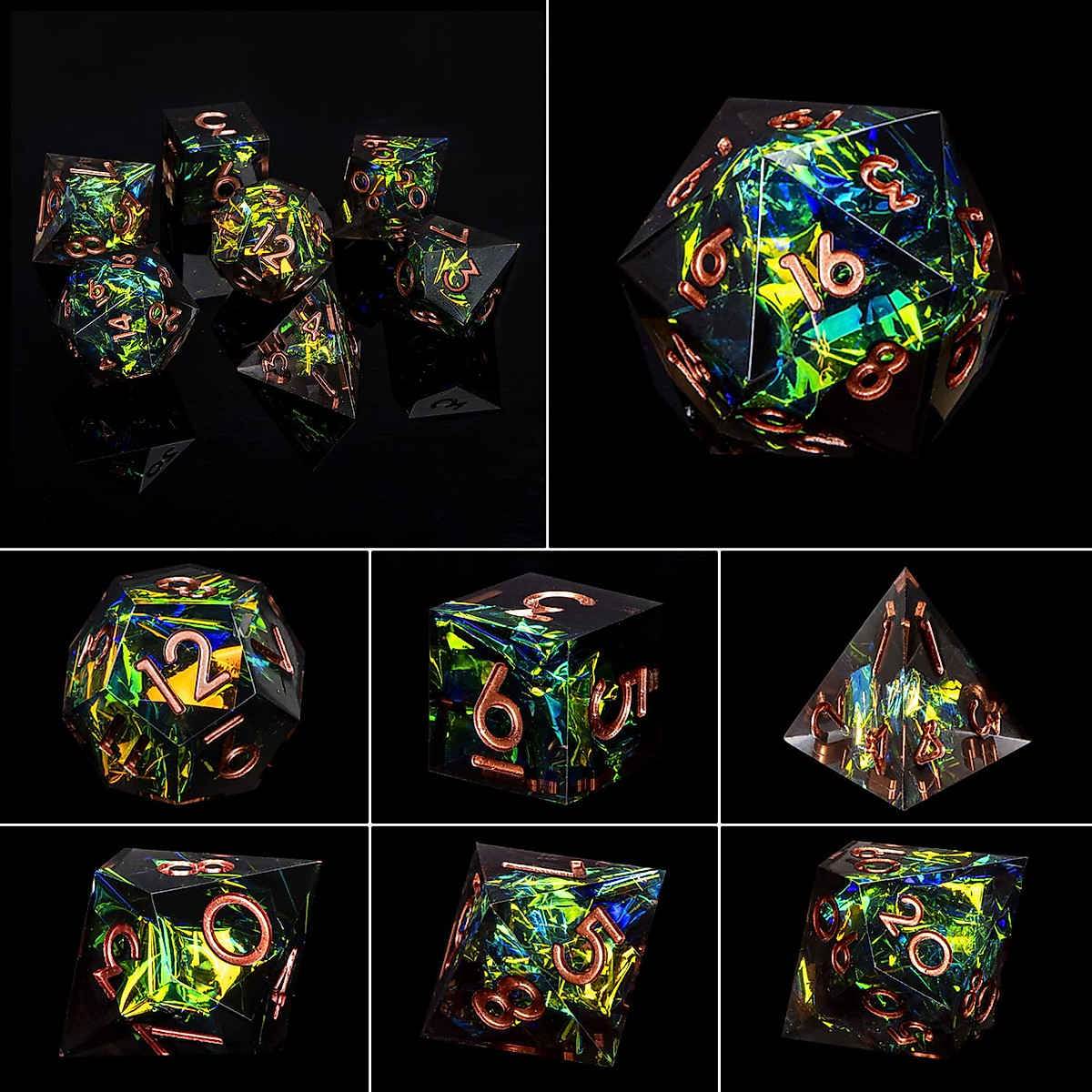 Resin DND Dice Set 7Pcs Sharp Edge Dice ARUOHHA D&D Dice Set for Dungeons and Dragons RPG Board Games Polyhedral Dice D + D Role Playing Dice with Gift Box Handmade D and D Dice D20 D12 D10 D8 D6 D4