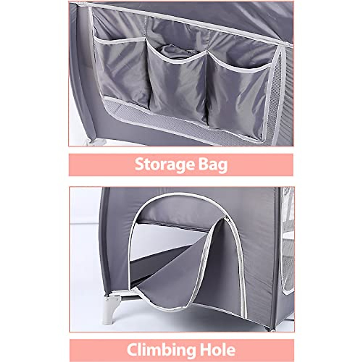 SoQte Foldable Luxury Nursery Baby Center, Multi Functional Movable Bed with Removable Diaper Table, Bed Net, Lovely Toys, Storage Bag, Portable Travel Crib with Wheels