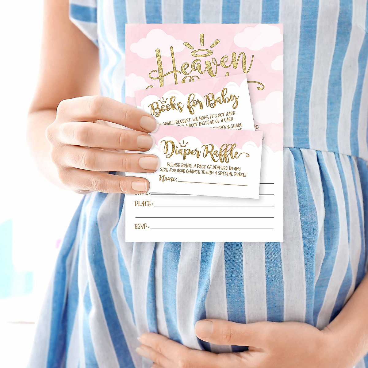 Hadley Designs 25 Pink Heaven Sent Baby Shower Invitations, 25 Book Request Baby Guest Book Alternative, 25 Baby Diaper Raffle Tickets for Baby Shower Games To Plays