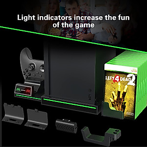 Stand for Xbox Series X, Dual Controller Charging Station with 2 Rechargeable Battery Pack, 10 Game Slots & Headphone Holder for Xbox Series X (Dark Black)