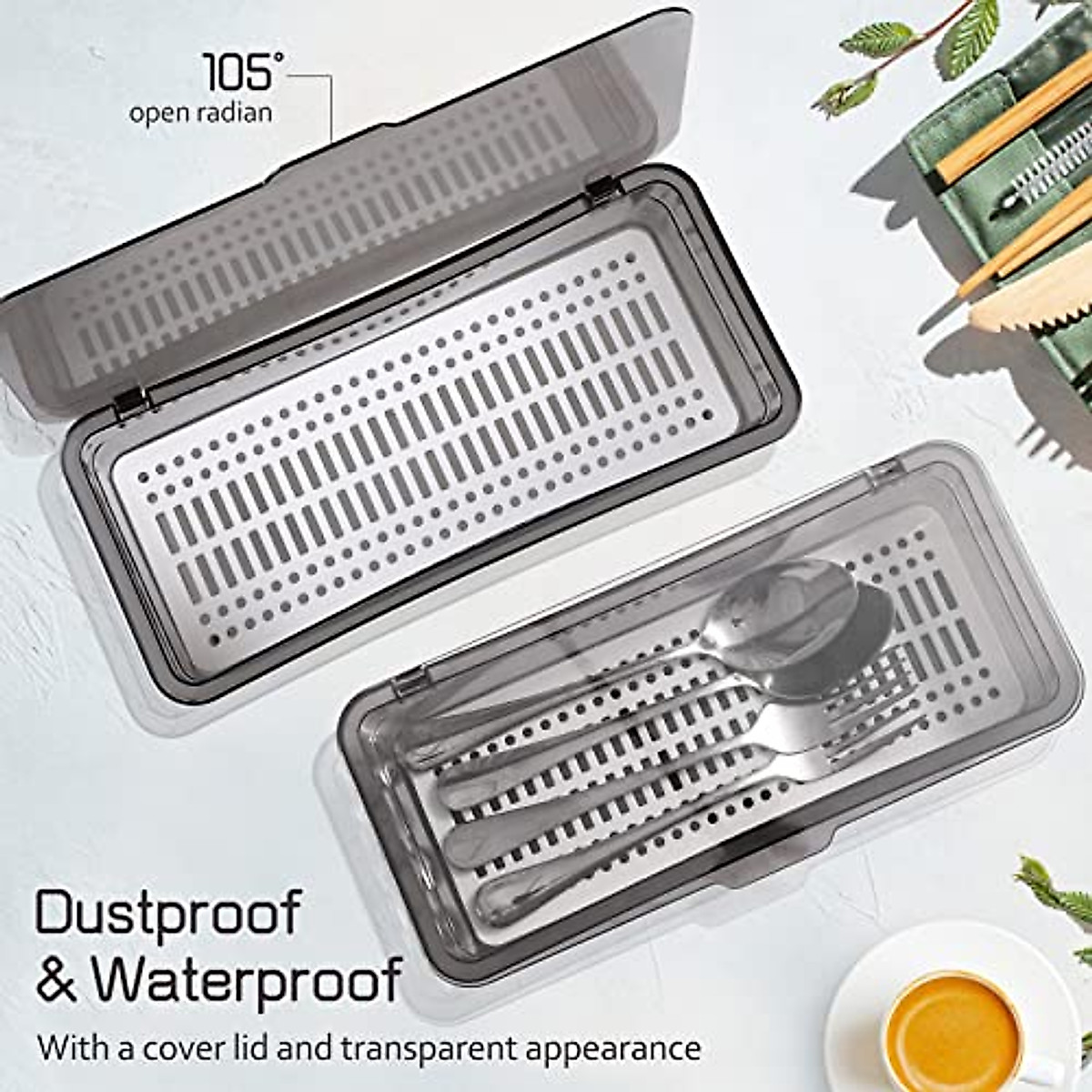 Cabilock 3Pcs Flatware Plastic Tray with Lid Kitchen Cutlery Drawer Organizer Silverware Countertop Storage Container Tableware Storage Organizer