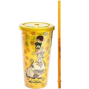 SCS Direct Avatar: The Last Airbender Travel Cup with Lid and Straw - Kawaii Style Characters - Officially Licensed - Great Gift for Kids and Adults