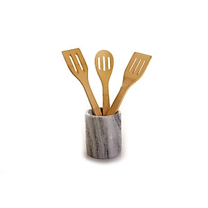 Premium Marble Utensil Holder- Multi-purpose Holder- Pen Holder- Wine Chiller- Flower Vase (White & Grey Marble- Medium)