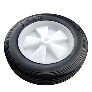 KUANMIN 2 pcs Dolly Wheels, 8 inch Flat Freee Solid Rubber Wheels, 8'' x 1.75'' Lawn Mower Wheels, Pack of 2 Replacement Dolly Wheels (Black)