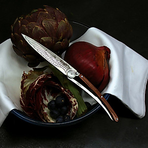 Deejo Ultra Lightweight Folding Pocket Knife with Belt Clip - Coral Wood Version 1.3 oz - Fine, Sharp Blade -Wing Pattern - Stainless Steel - Elegant and Modern Design