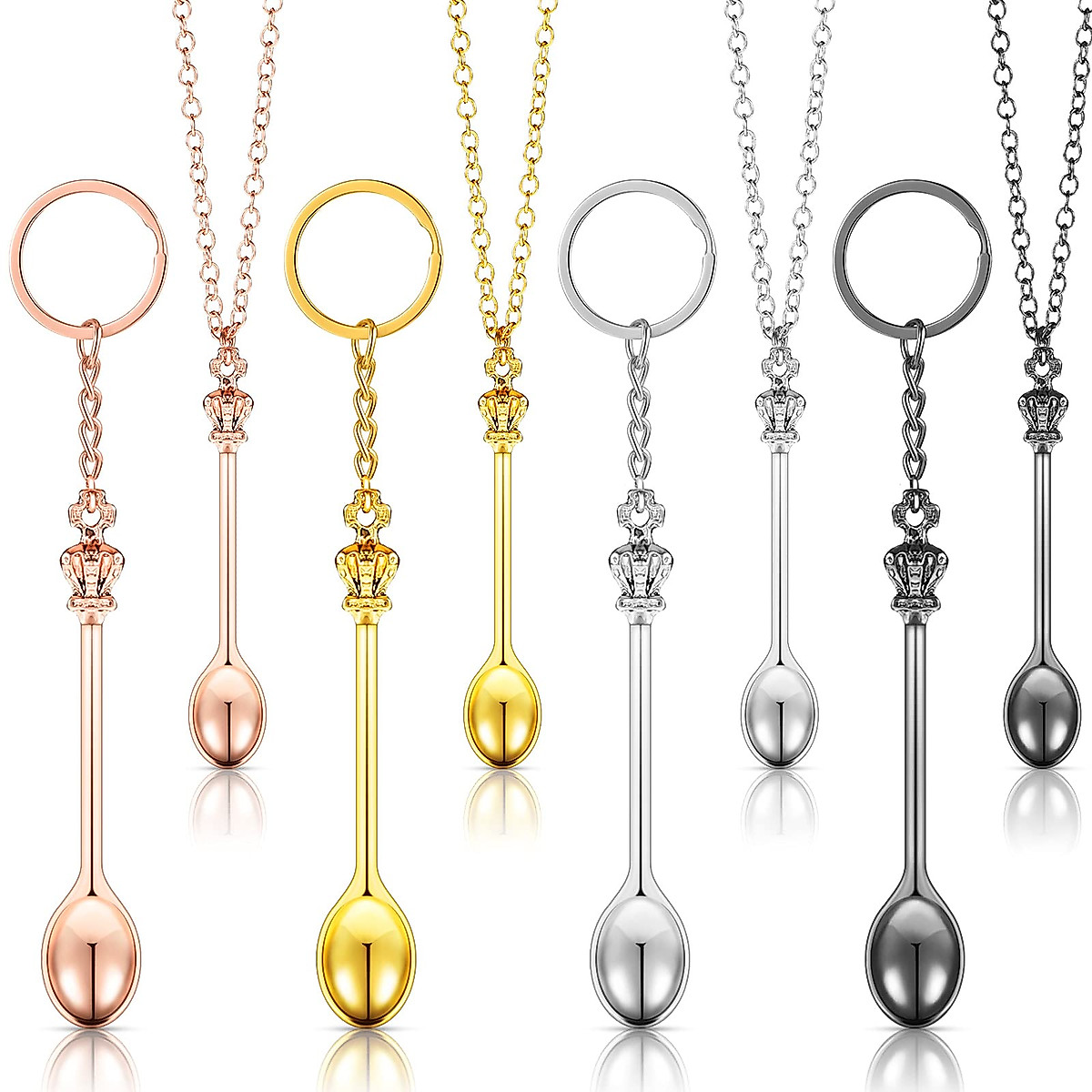 8 Pieces Mini Crown Spoon Necklace Crown Spoon Keychain Teaspoon Pendant Necklace Teaspoon Keyring Crown Teaspoon Mini Spoon for Filling Vials with Salts, Sand, Glitter with Necklace Loop Pendant