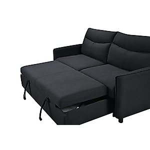 ERYE 3-in-1 Tufted Futon Loveseat Convertible Sleeper Bed W/Pull Out Sleep Daybed, Functional Reclining Backrest Love Seat Sofa & Couch for Living Room Sofabed, Queen, Black W/ 2 Pillows