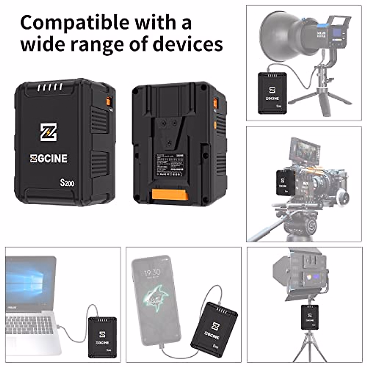 ZGCINE S200 V-Mount Battery 199Wh 14.8V with Dual DC/USB-C/D-TAP Ports for Video Camera Camcorder Broadcast,V-Lock Battery Compatible with BMPCC 4K 6K Pro/ZCAM/Canon EOS R5C/Sony FX3