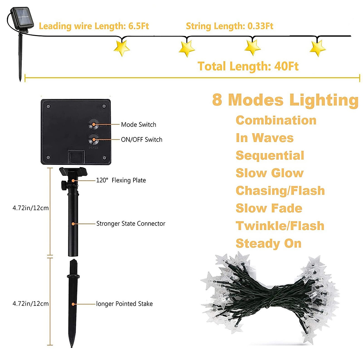 EEW 2-Pack 78ft 200 LED Solar Star String Lights Outdoor, Upgraded Waterproof 8 Modes Solar Christmas Lights Outdoor Indoor for Home Party Tree Ramadan Decorations (Cool White)