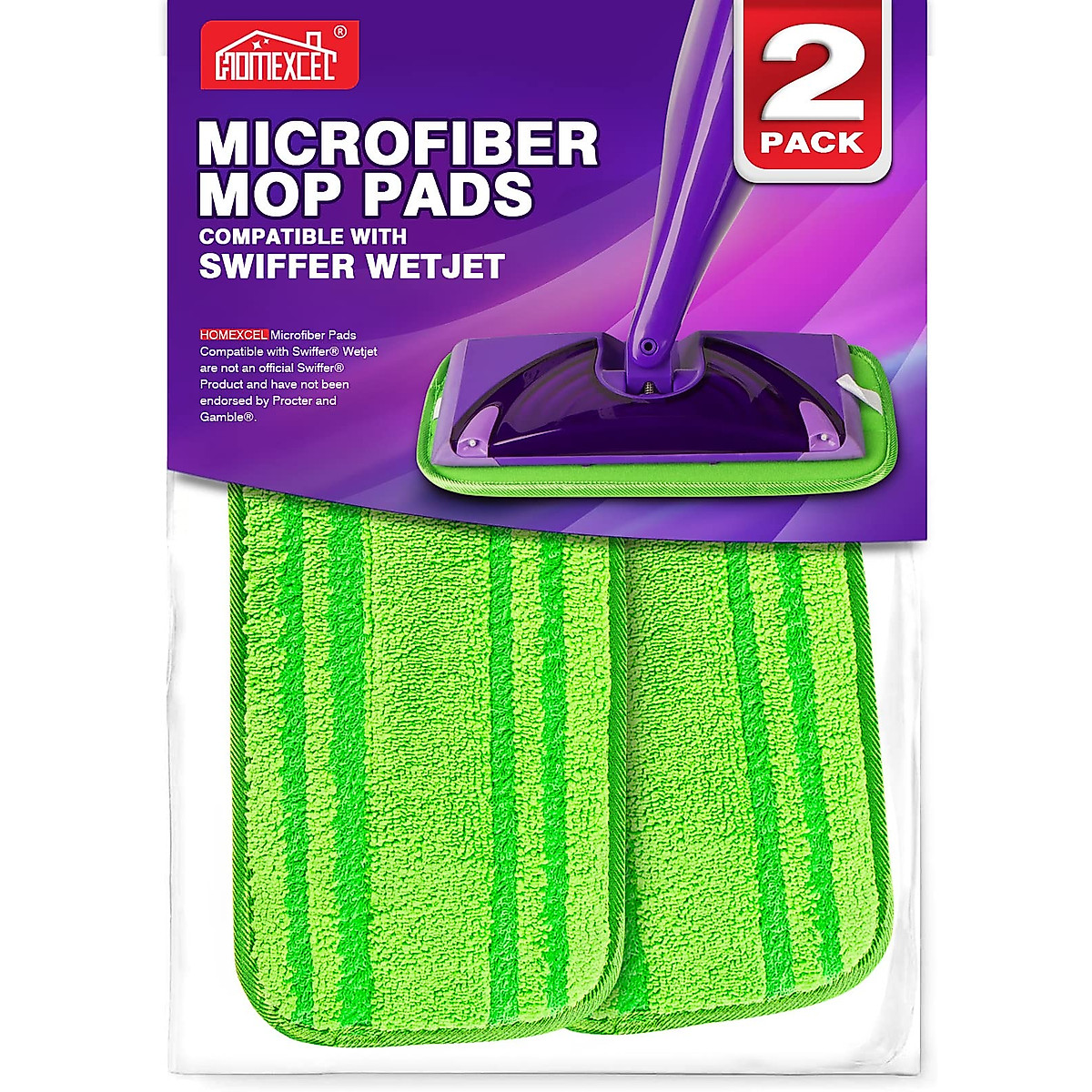 HOMEXCEL Microfiber Mop Pads Compatible with Swiffer Wet Jet,Reusable Machine Washable Swiffer WetJet Mop Pad Refills,Mop Head Replacements for Multi Surface Wet & Dry Cleaning,Pack of 2