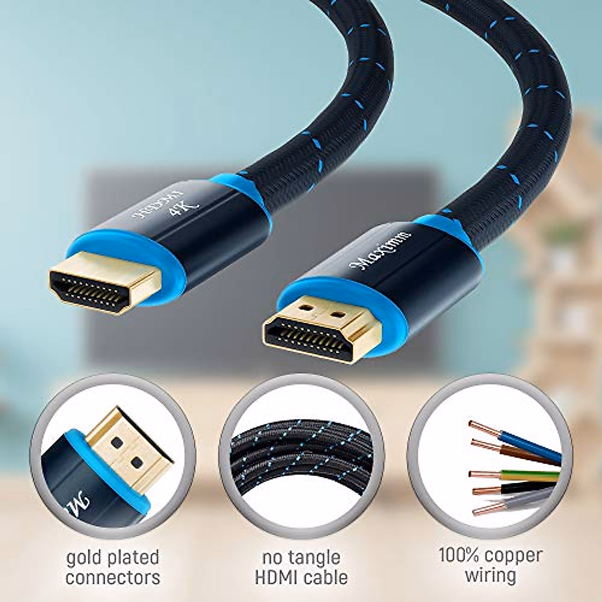 HDMI Cable 4K Ultra HD 1 Foot (5 Pack) Nylon Braided HDMI 2.0 Cable, High Speed 18Gbps 4K60Hz HDR, 3D, 2160p, 1080p, HDCP 2.2, ARC, HDMI Cables for Monitors, HDTV
