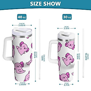 DIGTIA Stainless Steel Insulated Tumbler w/Handle & Straw, Axolotl Cute Double Wall Vacuum Travel Coffee Mug Cup w/Lid, Leak-Proof Sports Pink Water Bottle,30oz