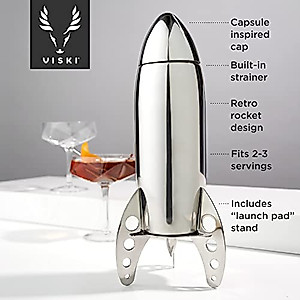 Viski Rocket Cocktail Shaker Bar Set, Margarita Drink Mixer, Professional Bartending Tools, Liquor Mixing Cup with Strainer Bartender Kit Gifts, Stainless Steel, 24oz