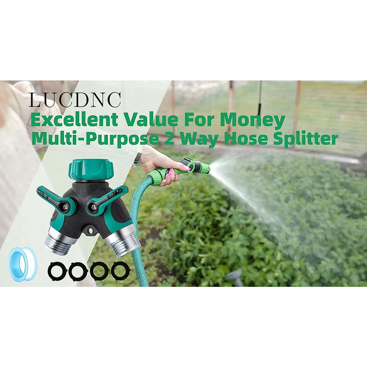 Hose Splitter 2 Way 3/4 Inch Faucet Y Connector With Shut Off Valve,Garden Hose Splitter With 4 Leakproof Washers 1 Tape As Gift,Garden Supplies Hose Splitter Adapter For Indoor Or Outdoor Faucets