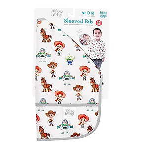 Bumkins Disney Sleeved Bib for Girl or Boy, Baby and Toddler for 6-24 Mos, Essential Must Have for Eating, Feeding, Baby Led Weaning Supplies, Long Sleeve Mess Saving Food Catcher, Toy Story
