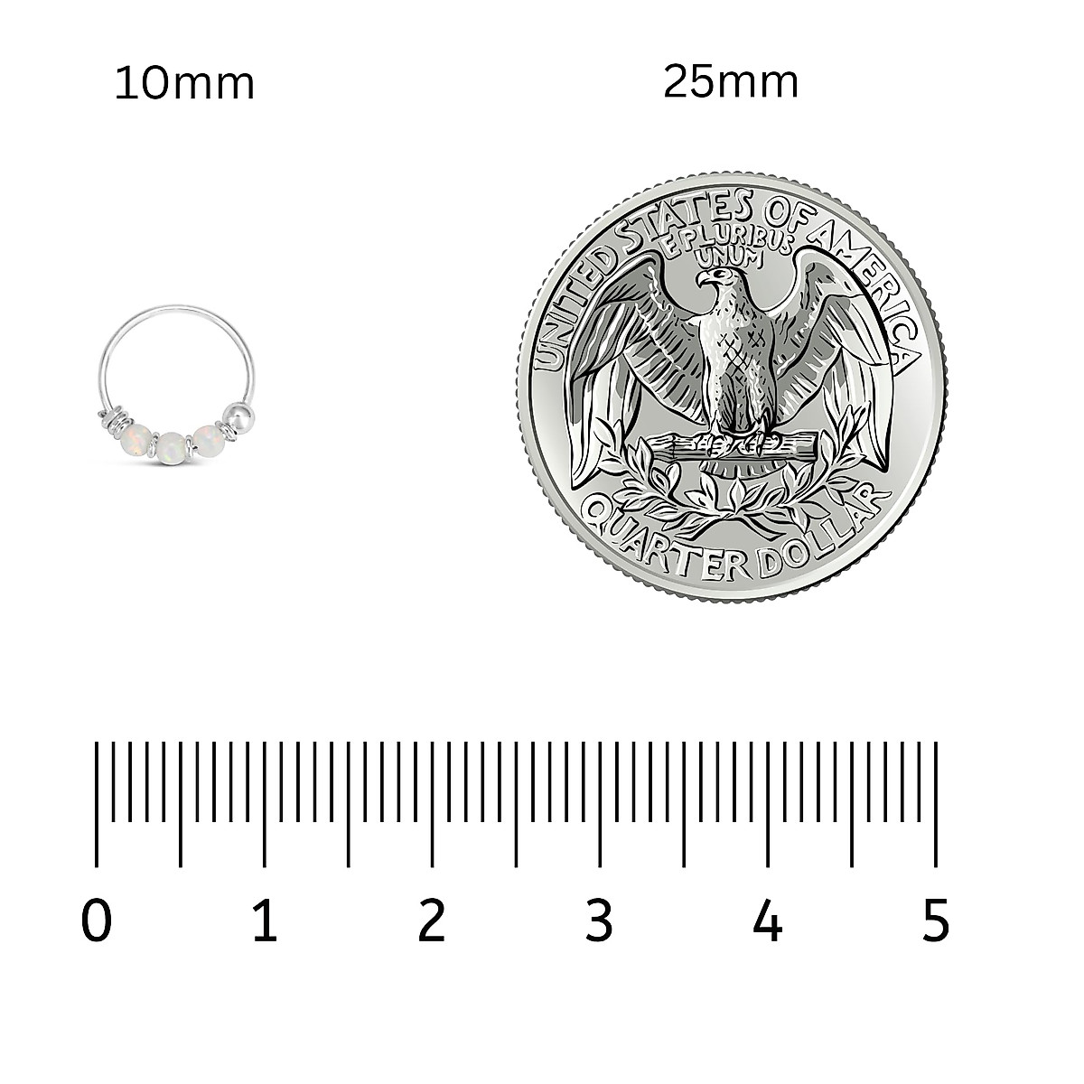 Handmade Silver Single 10MM Cartilgae Helix Piercing Hoop Earring with Trio White Opal, 925 Sterling Silver Very Small 10MM Thin 22 Gauge Hoop for women, By Miya Jewelry Creations