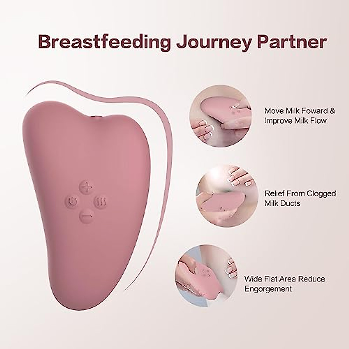 Voraiya® Lactation Massager with Heat for Breastfeeding 2 in 1, Lactation Massager with Warming and Vibration Adjustable for Clogged Ducts, Soft Breast Massager, Improve Milk Flow