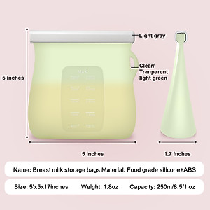 Reusable Breast Milk Storage Bags | 8.5oz Silicone Breast Milk Storage Bags Freezer, 7pcs Double Seal, BPA Free Breastmilk Storage Container for Breastfeeding