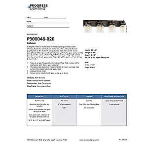 Calhoun Collection 4-Light Clear Glass Farmhouse Bath Vanity Light Antique Bronze