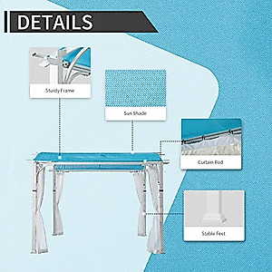 Meetleisure 11’ x 11’ Outdoor Pergola, Pergola Canopy for Patio, Arched Roof Metal Pergola with Full Coverage Sun Shade Canopy & Aqua Blue Sidewalls