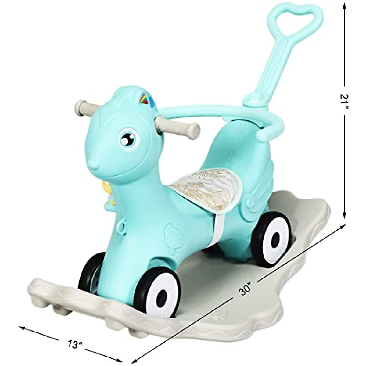 Costzon 4 in 1 Baby Rocking Horse, Ride on Push Car, Push and Ride Racer w/Music, Safety Bar, Parental Handle, Cushion, Kids Sliding Cart Rocker for 3–5 Year Old, Toddler Boys & Girls Gift Toy, Green