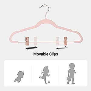 SONGMICS 24 Pack Pants Hangers, 16.7 Inch Coat Hangers with Rose Gold Colored Movable Clips, Heavy-Duty, Non-Slip, Space-Saving, for Pants, Skirts, Dresses, Light Pink UCRF14PK24