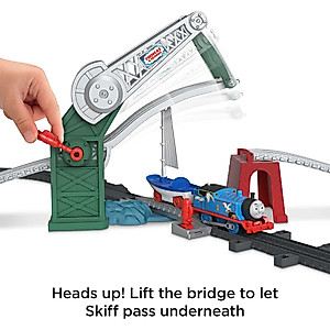 Thomas & Friends Bridge Lift Thomas & Skiff train set with motorized engine and toy boat for preschool kids ages 3 years and up