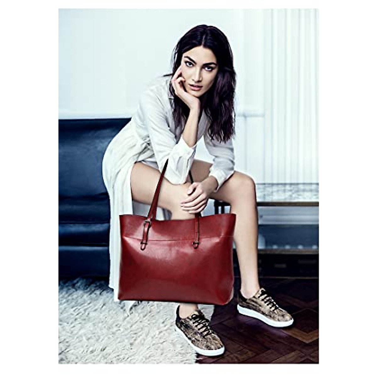 LiGooLif Vintage PU Leather Tote Shoulder Bag for Women Satchel Handbag with Top Handles