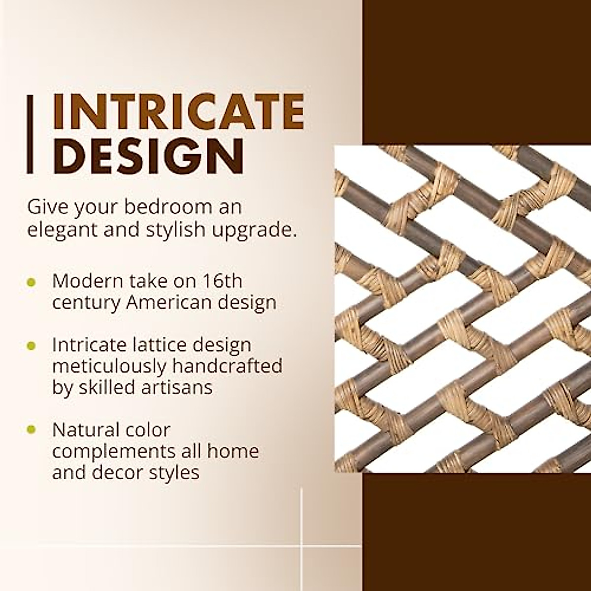 Kouboo Rattan Chippendal Headboard, California King, Handmade, Bedroom Furniture, Bohemian Decor, Headboard, Antique Brown