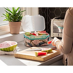 PLANET E Stacklable Lunch Container BPA-Free FOOD CUBE 3-Compartment Container Microwave and Freezer Safe Bento-Style Box (Plants)