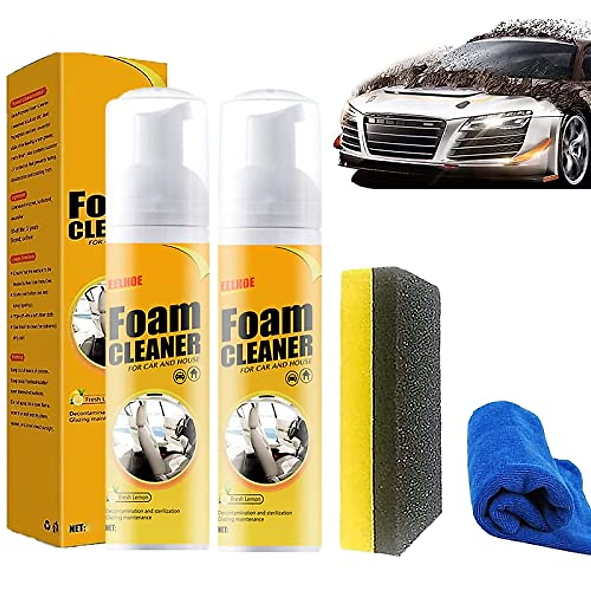 Car Magic Foam Cleaner, Foam Cleaner All Purpose, Foam Cleaner for Car and House Lemon Flavor, Powerful Stain Removal Kit Foam Cleaner for Car, Kitchen, Bathroom, ect (30ml, 2Pcs)
