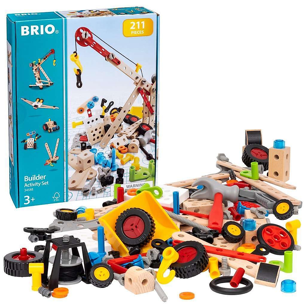 BRIO 34588 Builder Activity Set - 211 Piece STEM Toy with Wood and Plastic Pieces | Enhances Motor Skills | Fosters Creativity | Sustainable Materials | for Kids Ages 3 and Up (63458800)