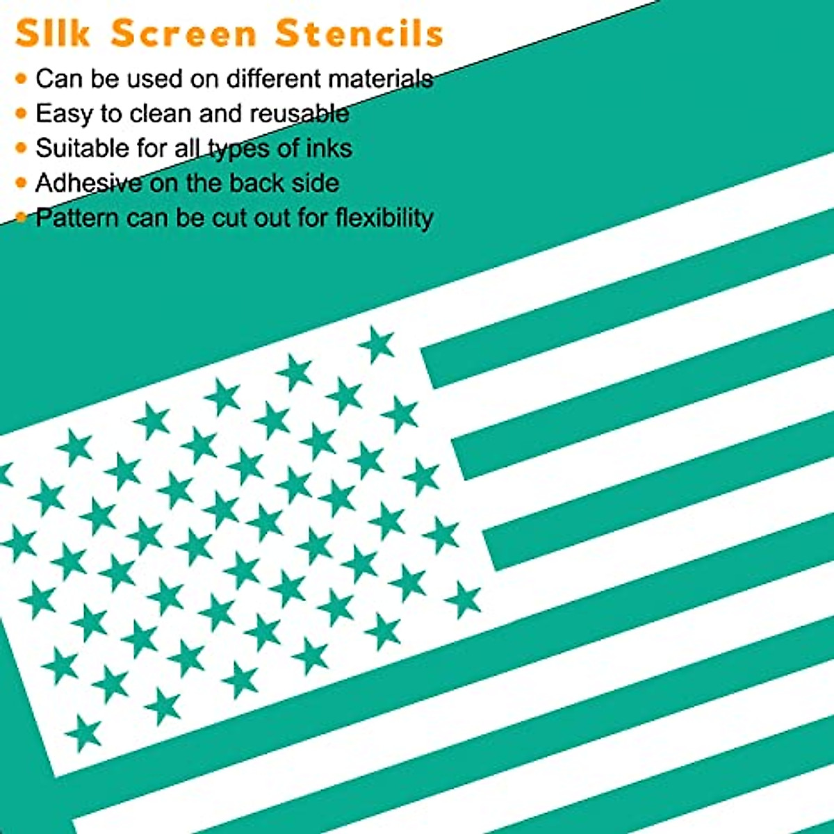 BOOLOOEN Silk Screen Stencils Self-Adhesive Mesh Transfer Stencil Reusable Washable Mesh Stencil for Wood Fabric DIY Home Decor 2pcs set 8.5x11inch (U.S. Flag)