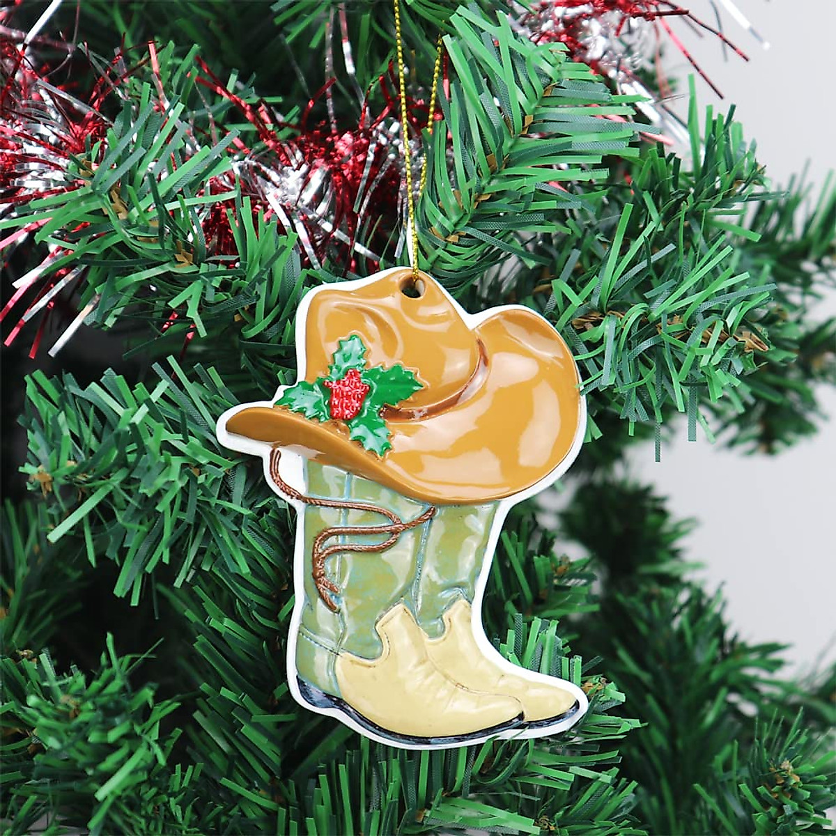 TRUMPETIC Cowboy Boot Ornament, Western Christmas Ornaments, Cowboy Christmas Ornaments, Cowboy Hat Ornament, Cowboy Boot Stocking, Cowgirl Ornament, Western Ornaments for Christmas Tree, Boots