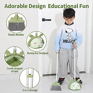 Midoneat Kids Cleaning Toy Set, Mini Child Broom, Mop and Dustpan, Little Housekeeping Helper Set,Pretend Home Cleaning Play Set for Toddler Age 1-5,6pcs (Green)