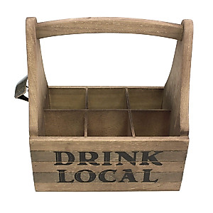 Stonebriar Drink Local Beer Caddy with Handle and Metal Bottle Opener, Large, Brown