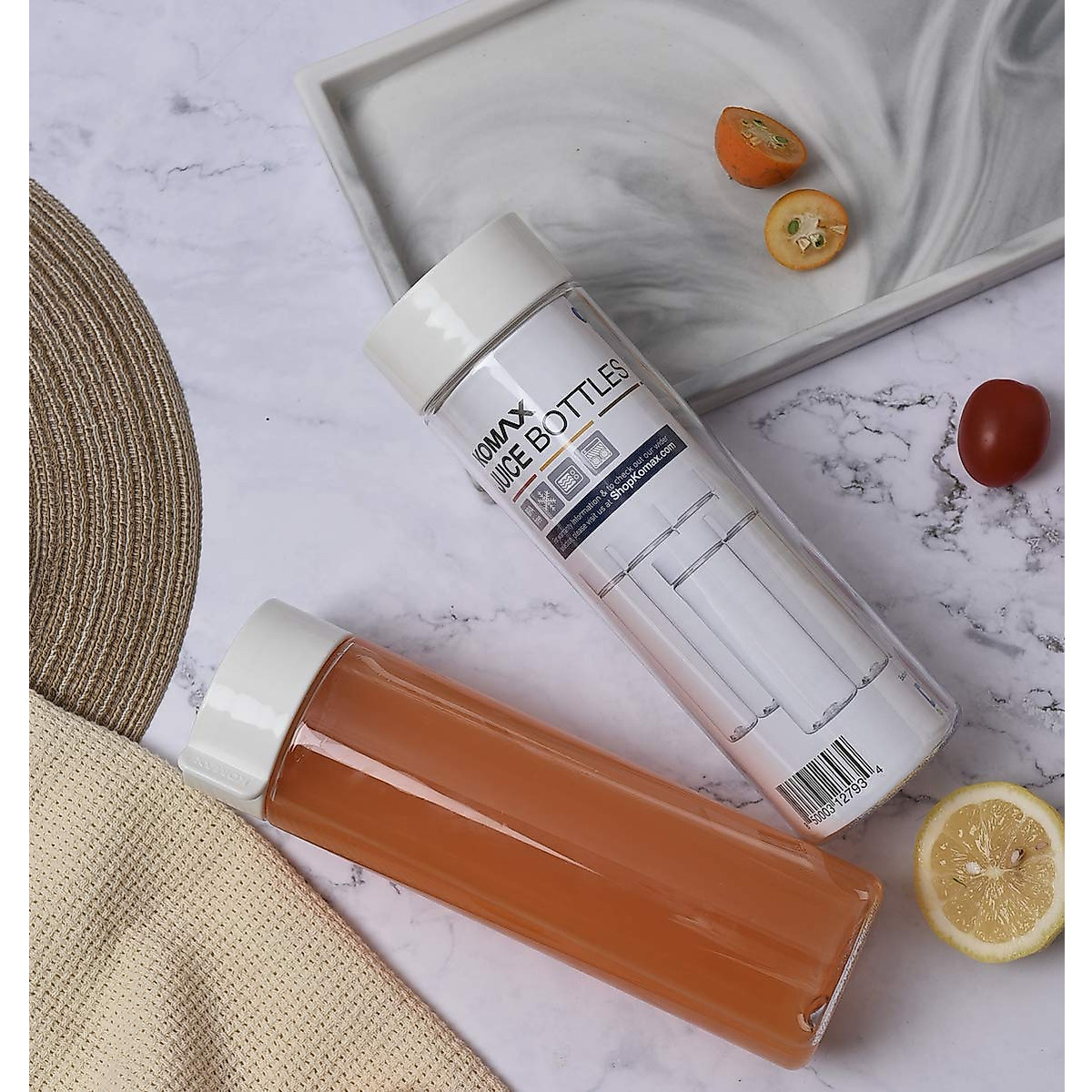 Komax Juice Bottles 18.5-oz | Set-of-6 Reusable Juice & Smoothie Bottles | Premium BPA-Free Plastic, Shatterproof, Leakproof, Freezer & Dishwasher Safe | Wide Mouth Juice & Smoothie Containers