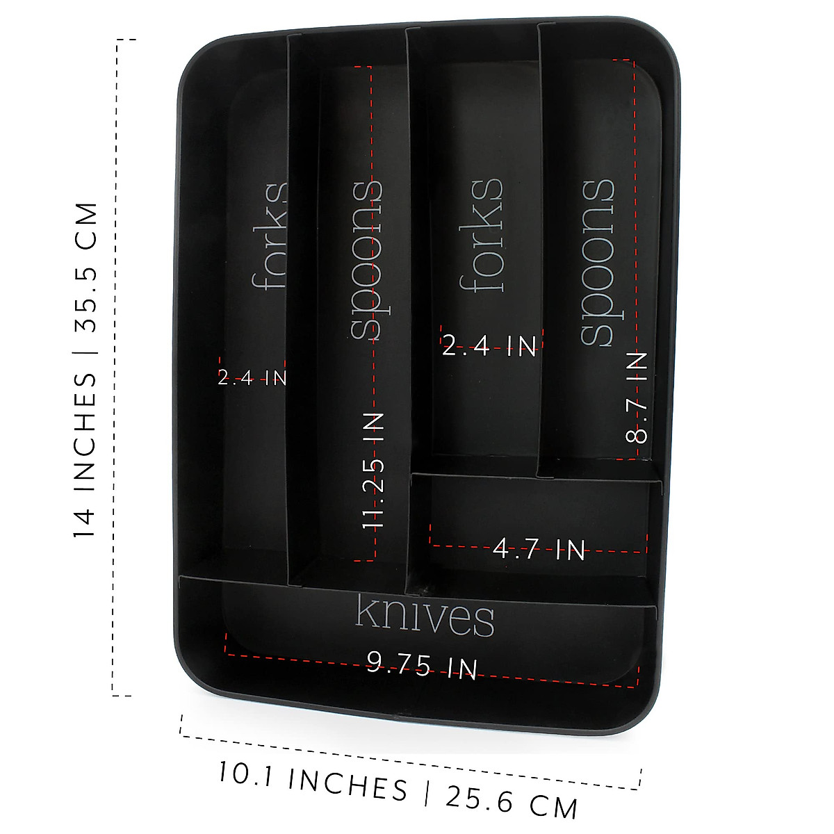 AuldHome Farmhouse Enamelware Silverware Organizer (Black), Divided Cutlery Utensil Drawer Organizer