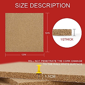ODOME Cork Board Tiles 12”X 12” – 1/2” Thick Cork Board – Bulletin Board – Pin Board Decoration for Pictures,Ultra Strength Adhesive Backing – 6 Pieces Cork Boards for Walls – 1 Box Push Pins