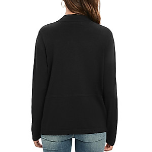 Women Knit Blazer Open Front Blazer Sweater Lapel Cardigan Long Sleeve Blazer Jackets with Pockets Black S